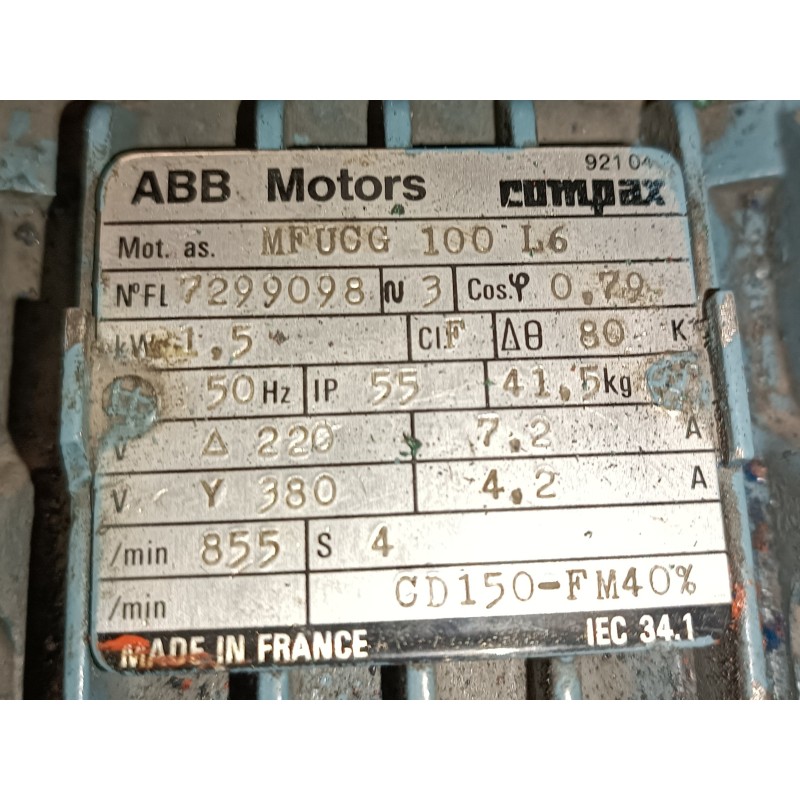 Moteur occasion ABB MFUCG100L6 1,5 kW 1000 tr/min - MoteursElectriques.fr